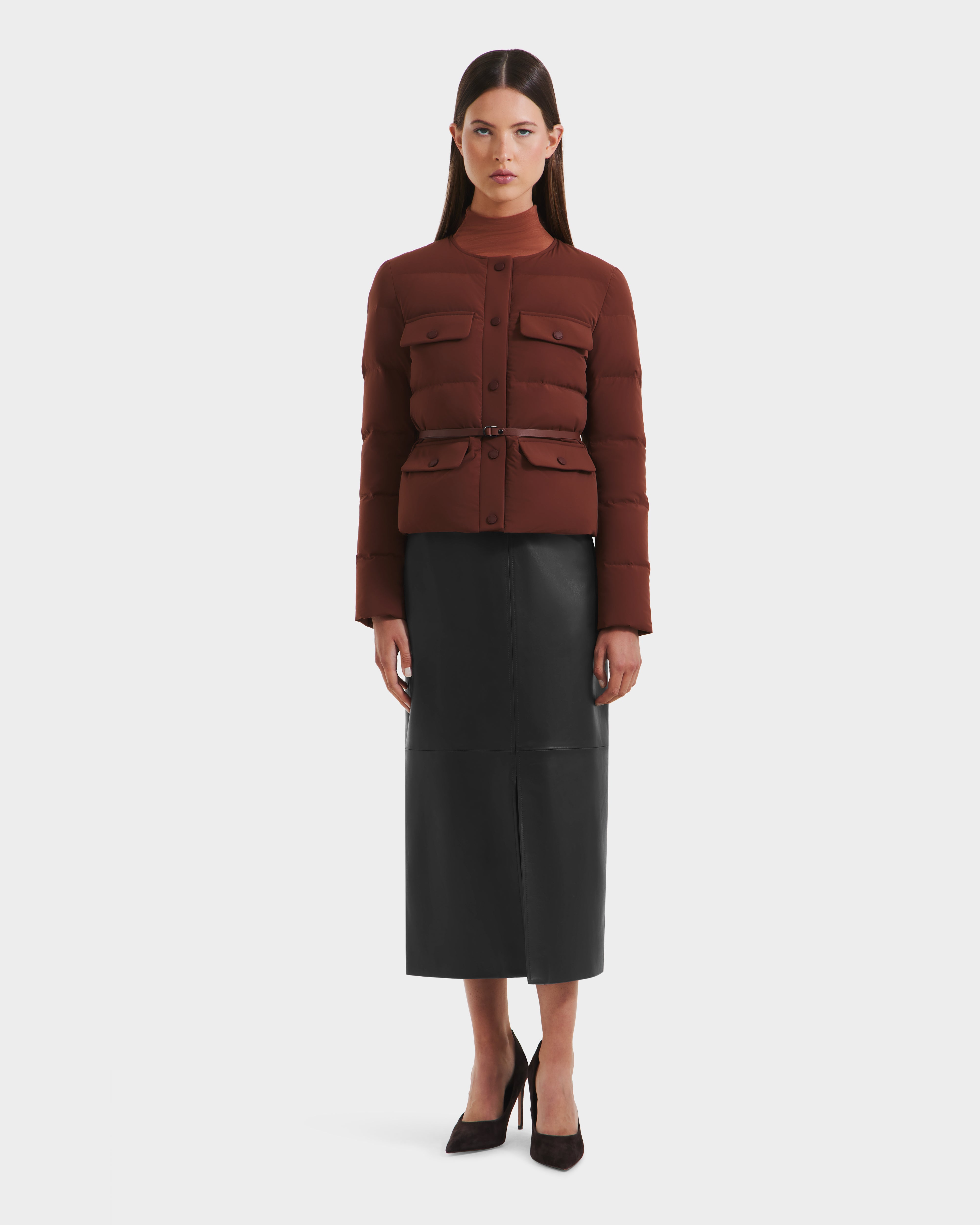 RUDSAK FRANCESCA Rust Quilted Down Puffer Jacket - Cropped Style – Rudsak