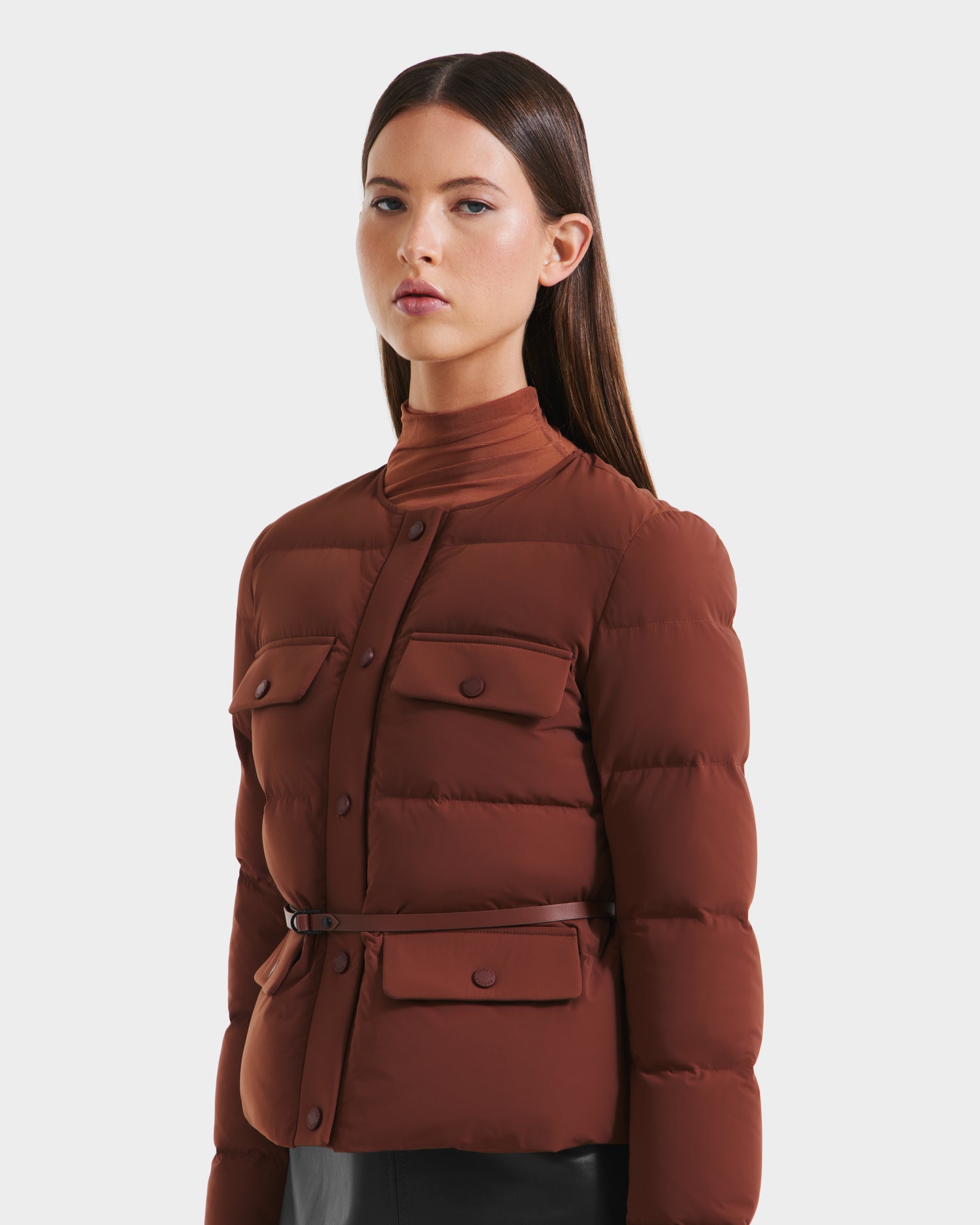 RUDSAK FRANCESCA Rust Quilted Down Puffer Jacket - Cropped Style – Rudsak