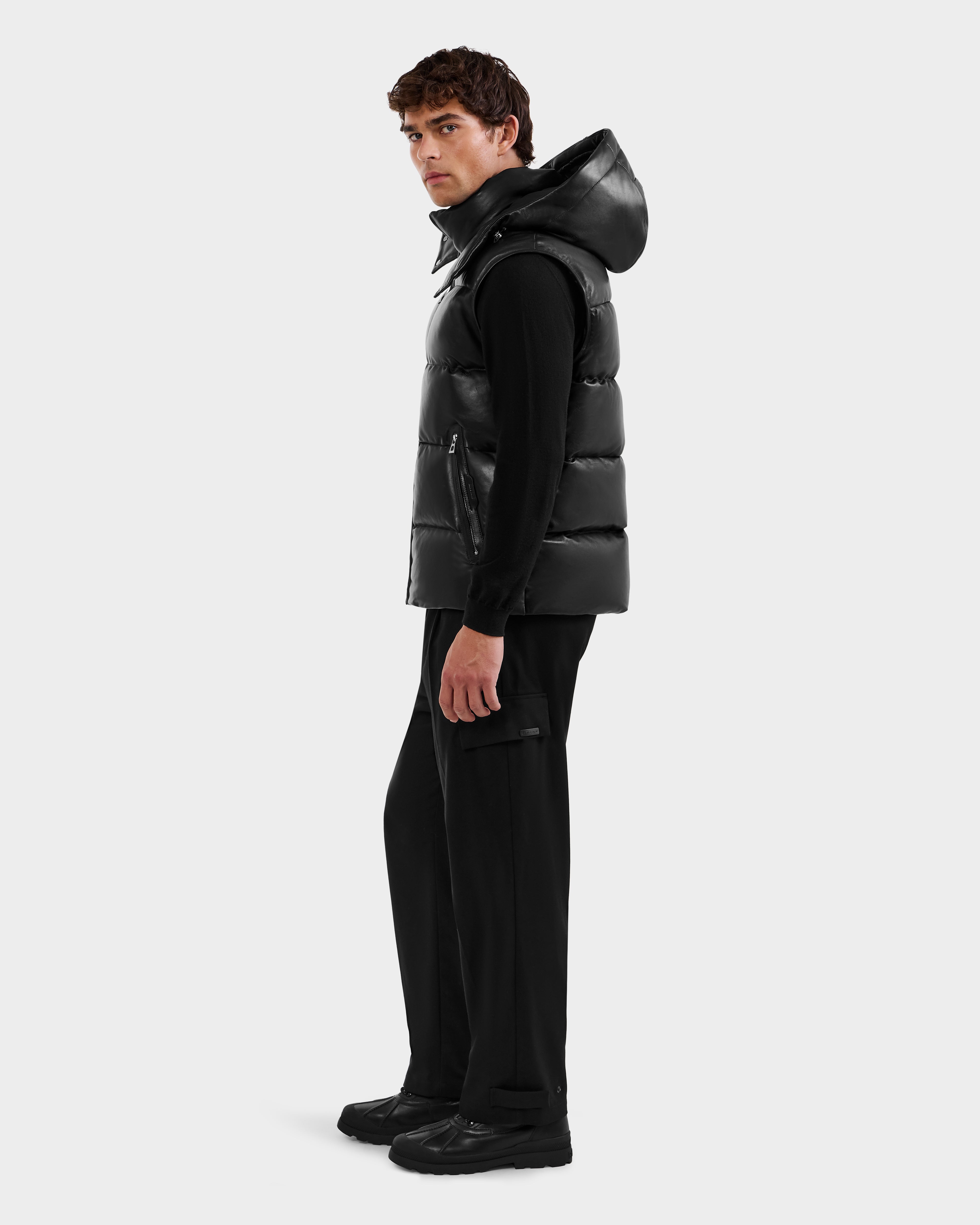 RUDSAK HENRY X Men's Quilted Leather Down Vest | Removable Hood – Rudsak