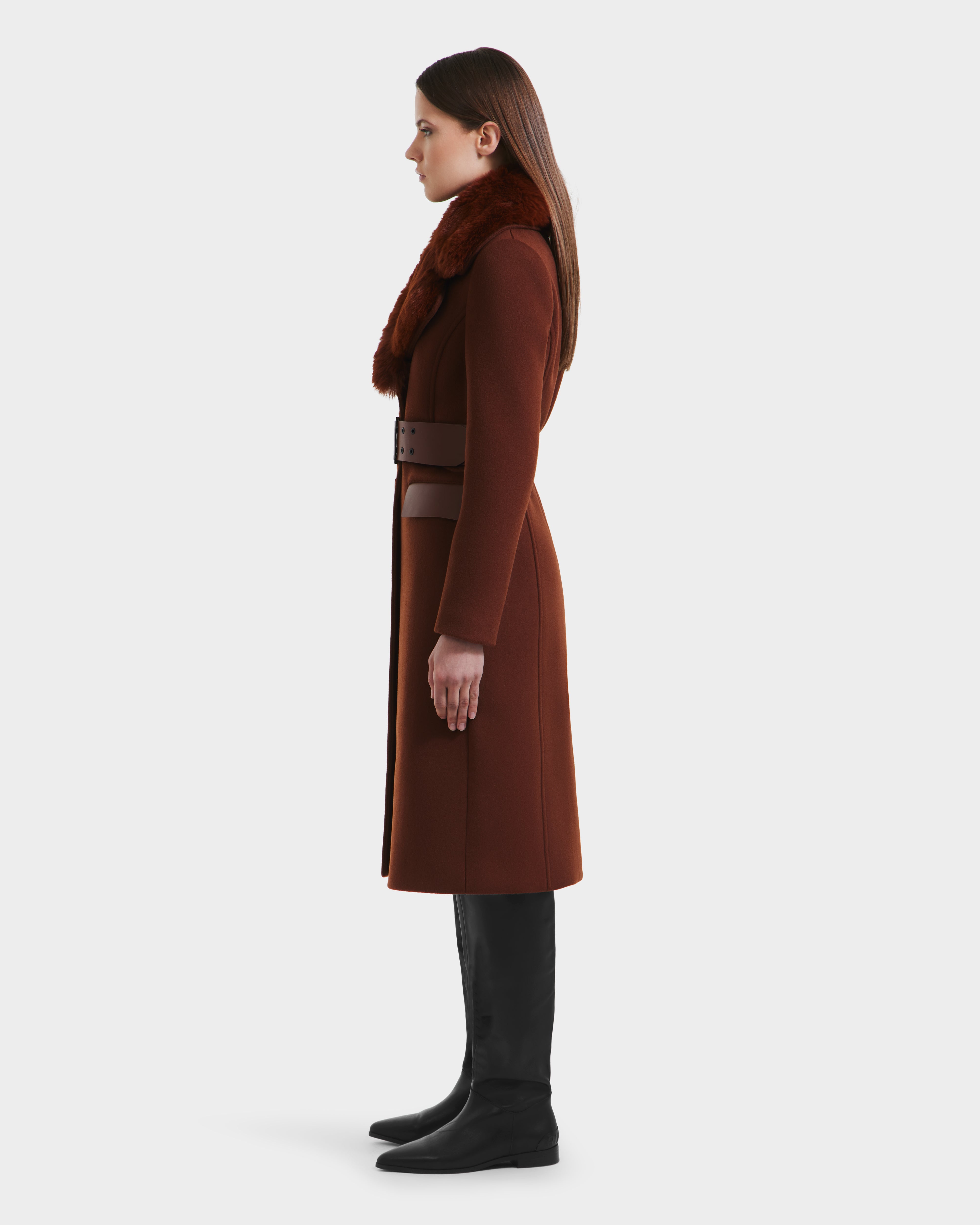 RUDSAK MANDY Women's Long Rust Wool Coat – Tailored & Versatile – Rudsak