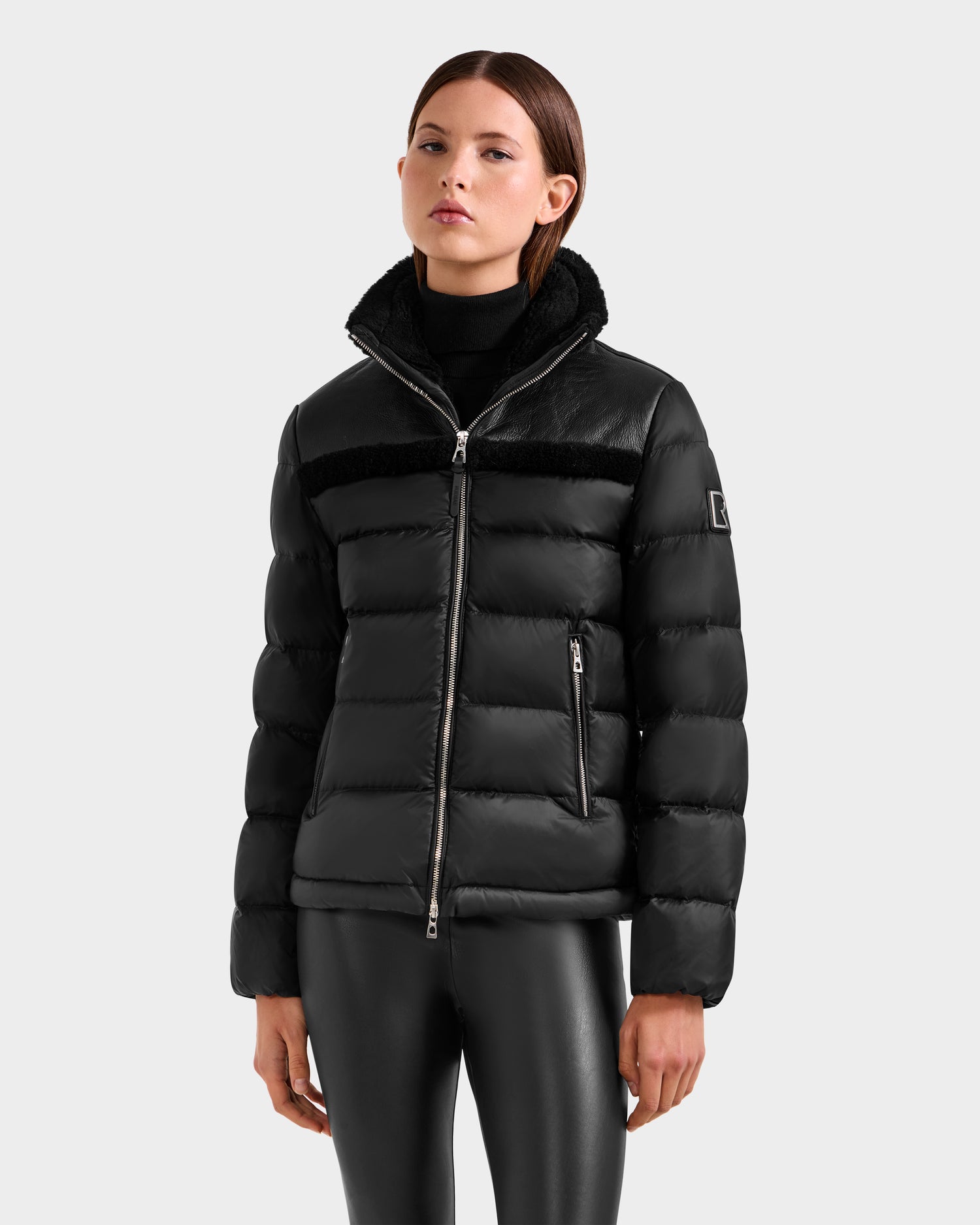 SANDRA Black Shearling Puffer for Women | Luxury Warmth & Style – Rudsak