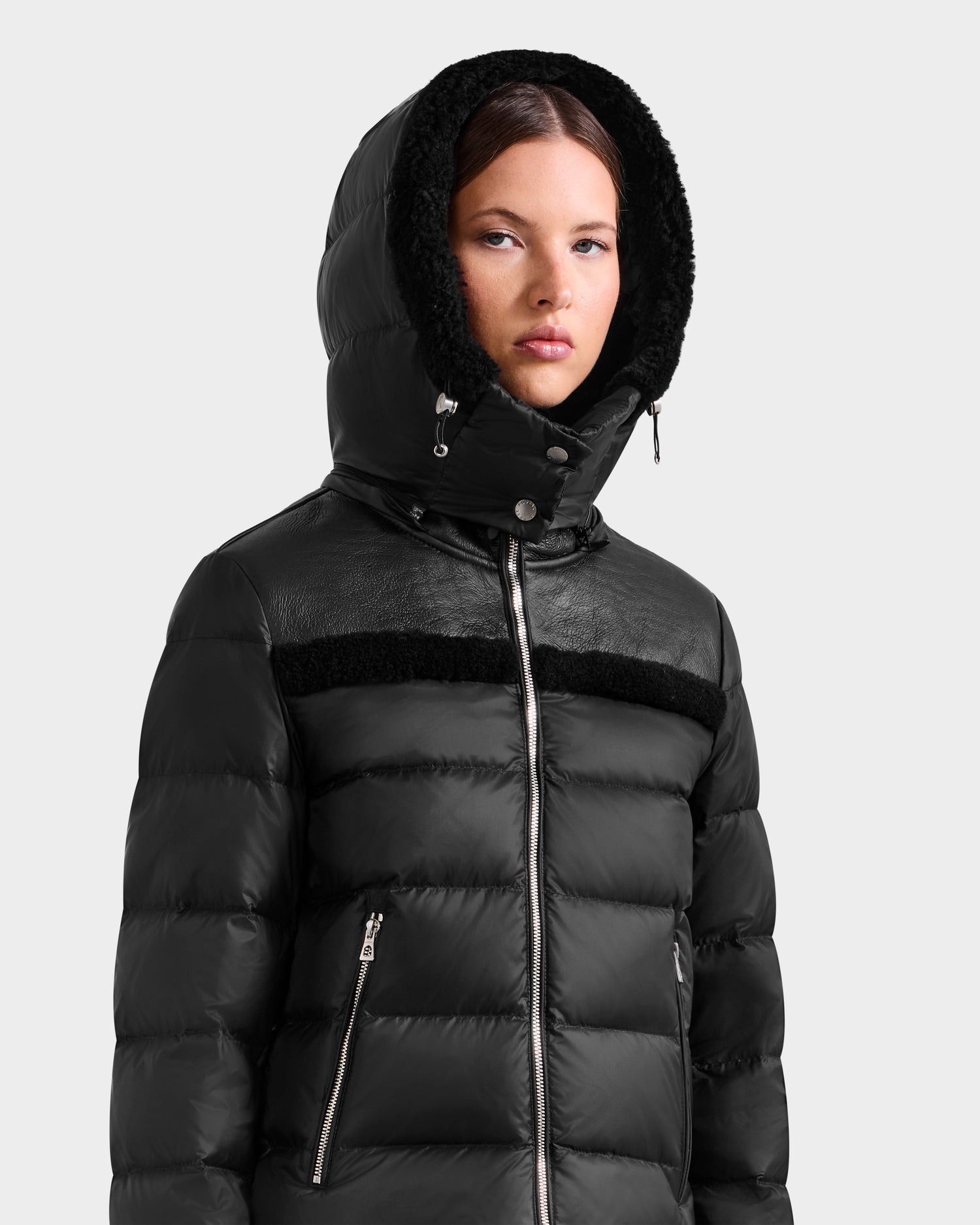SANDRA Black Shearling Puffer for Women | Luxury Warmth & Style – Rudsak