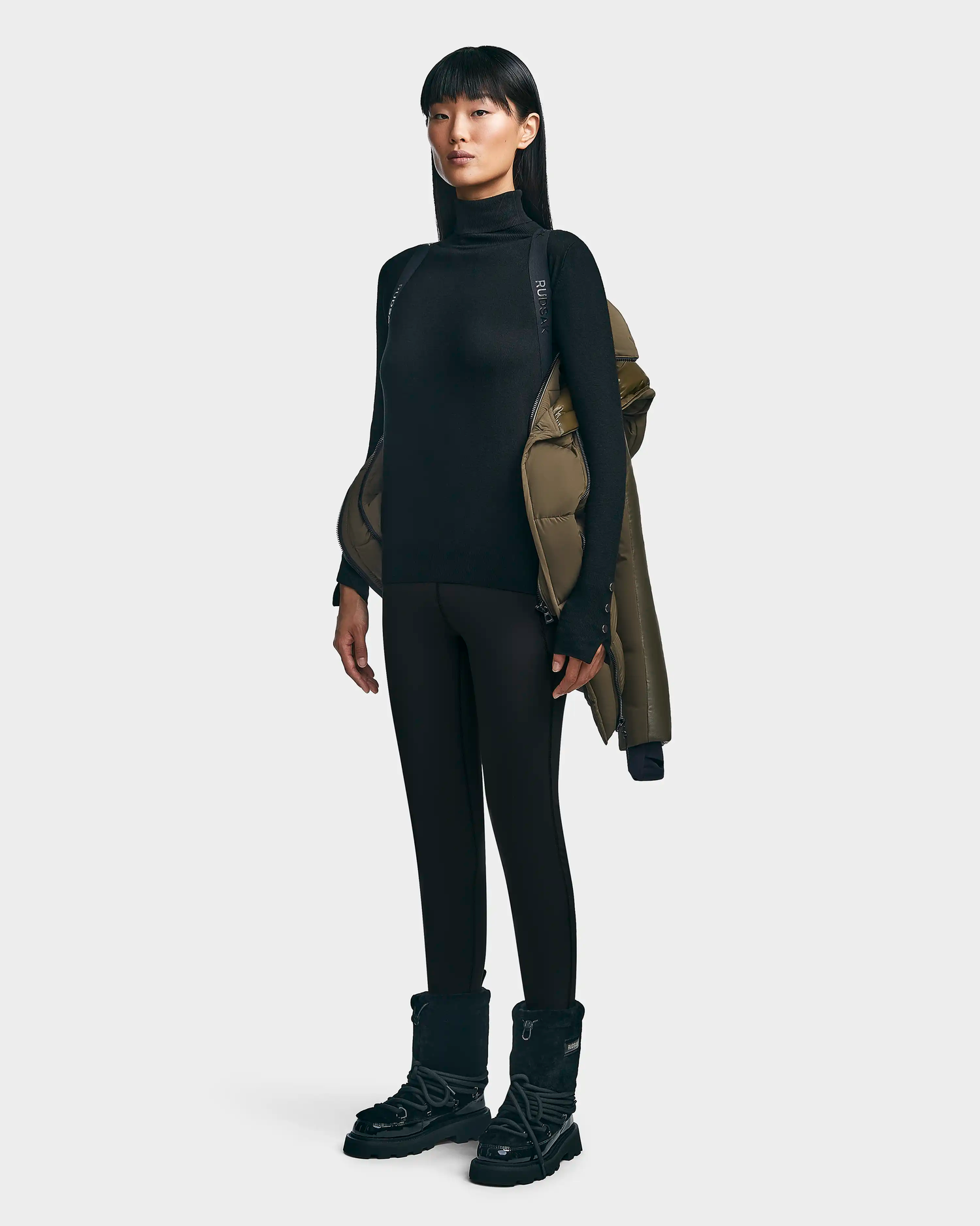 Women's puffer coat with leather SHAUNA Army | RUDSAK – Rudsak