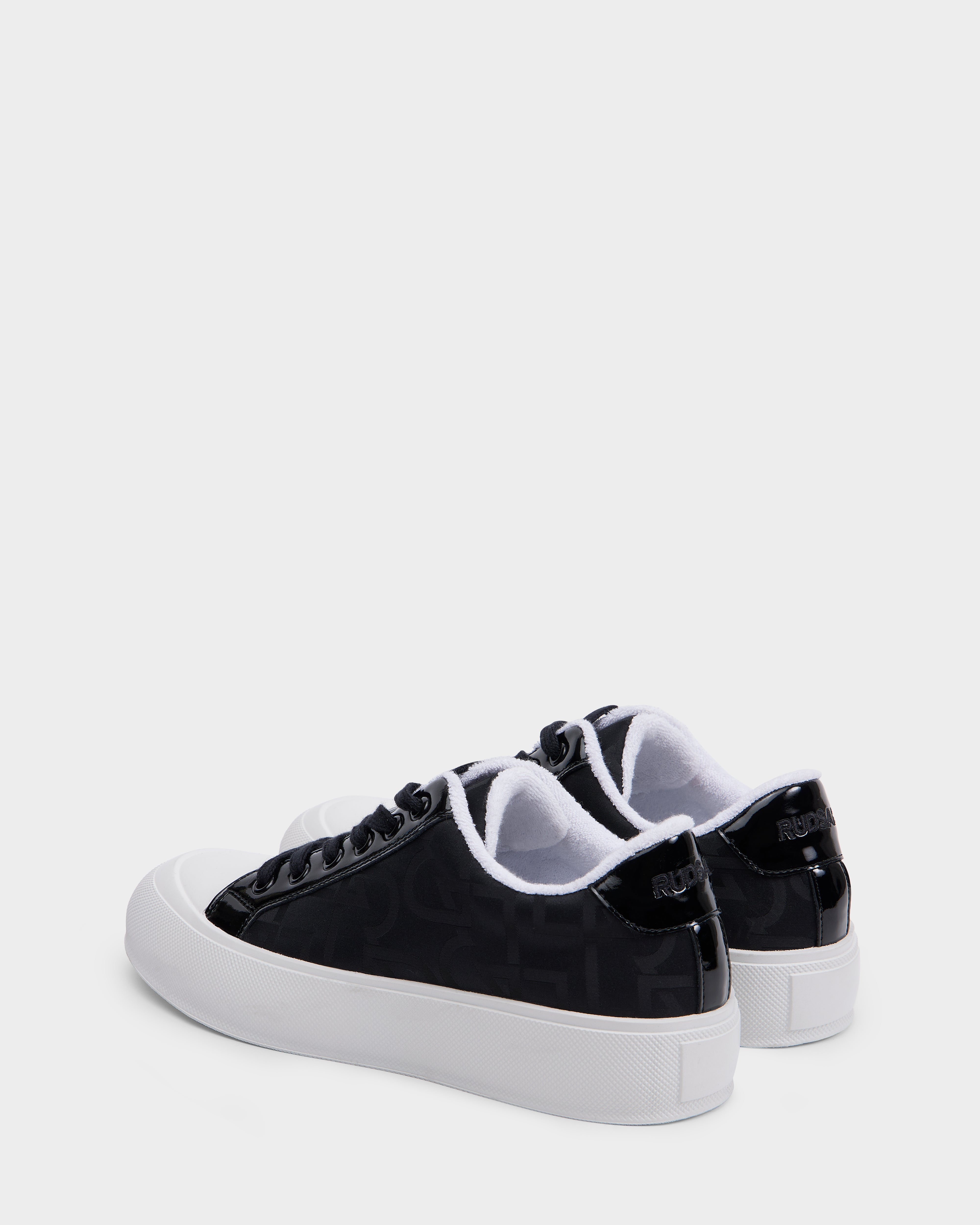 RUDSAK RIMA Women's Black Platform Sneakers | Monogram Vegan Leather ...
