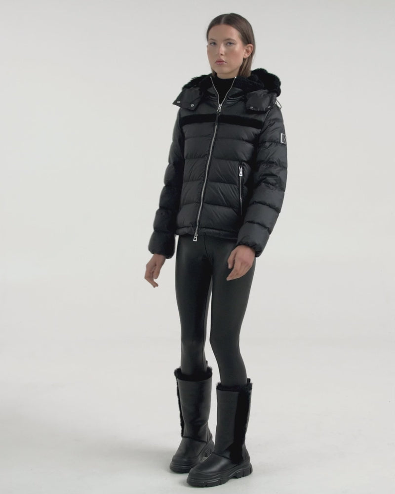 SANDRA Black Shearling Puffer for Women | Luxury Warmth & Style – Rudsak